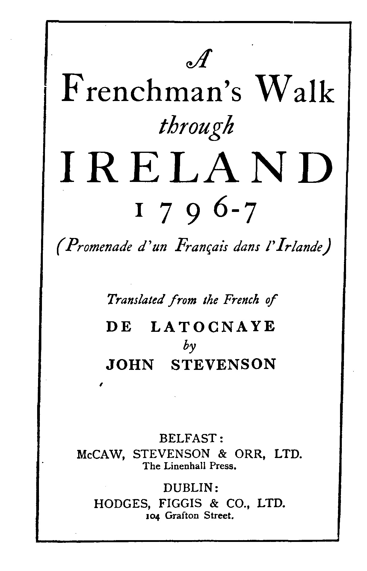 A Frenchman's Walk through Ireland 1796-97 - Irish Family History Centre