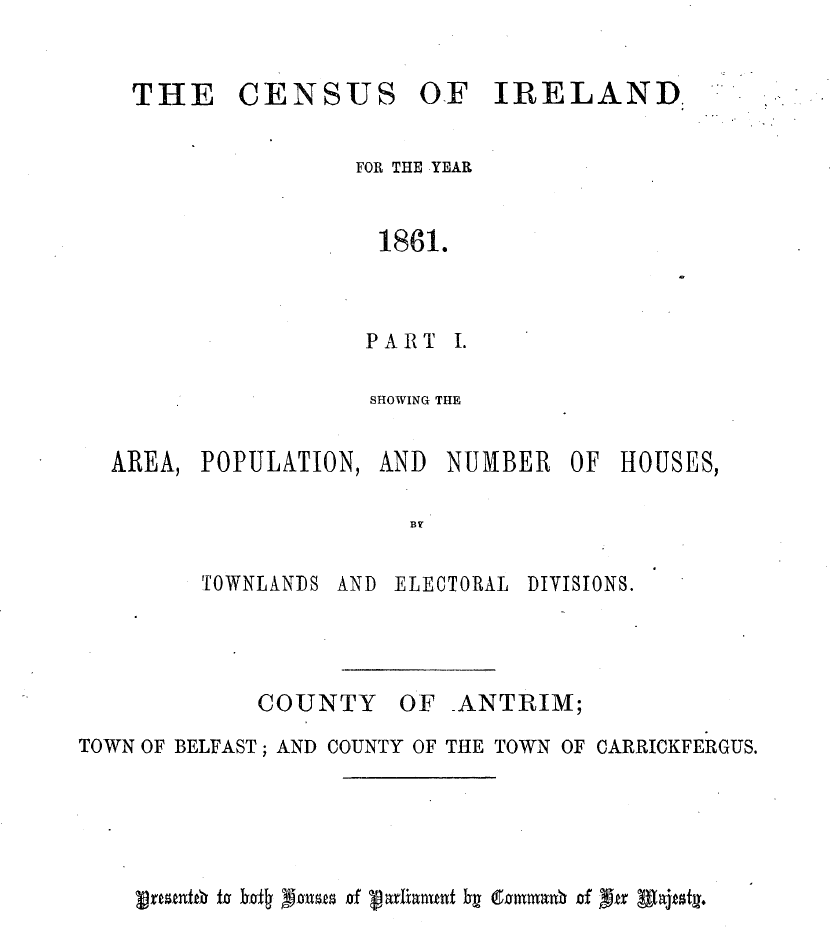 Census Reports: Antrim 1861 - Irish Family History Centre