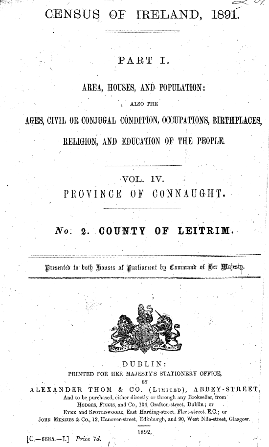 Census Reports: County Leitrim 1891 - Irish Family History Centre