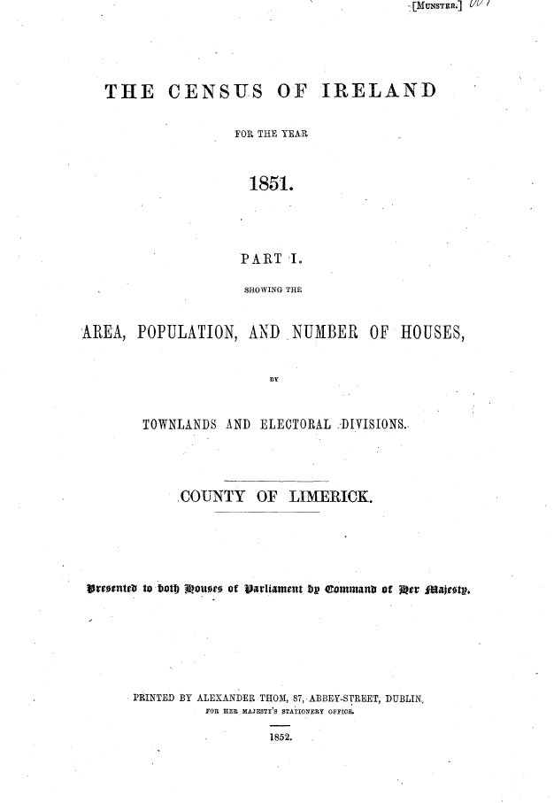 Census Reports: County Limerick 1851 - Irish Family History Centre