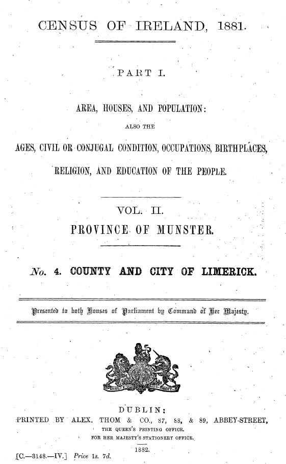 Census Reports: County Limerick 1881 - Irish Family History Centre