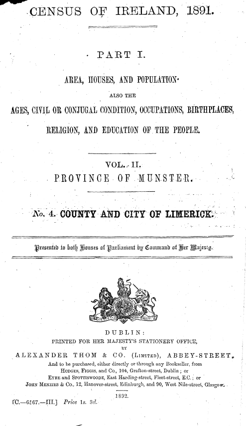 Census Reports: County Limerick 1891 - Irish Family History Centre