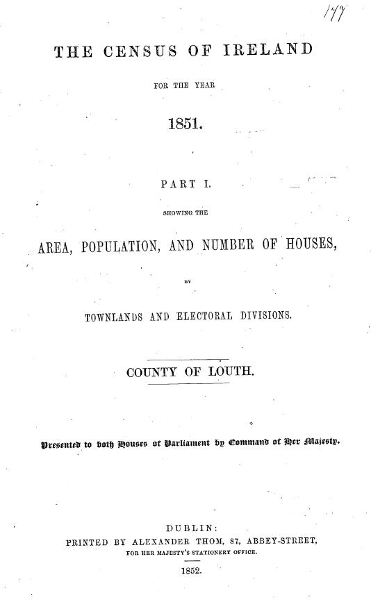 Census Reports: County Louth 1851 - Irish Family History Centre