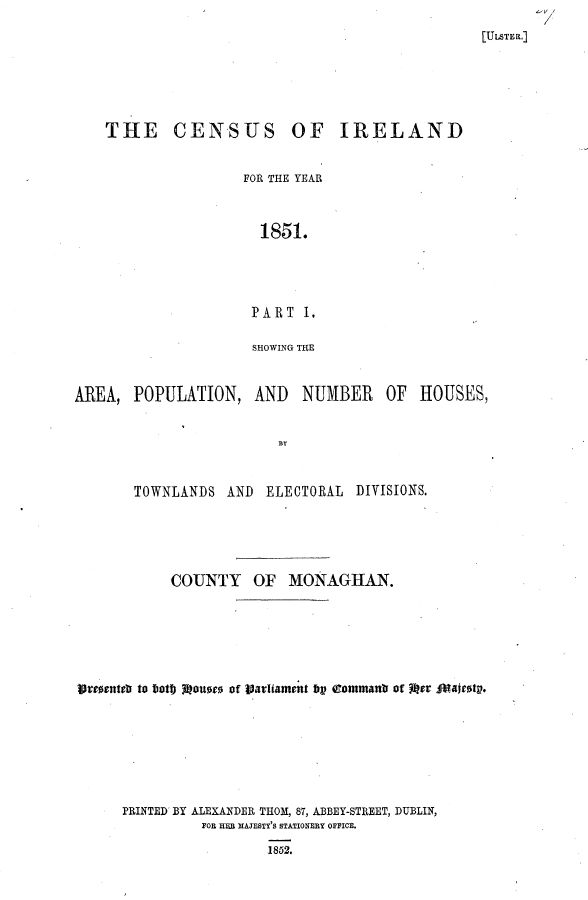 Census Reports: County Monaghan 1851 - Irish Family History Centre