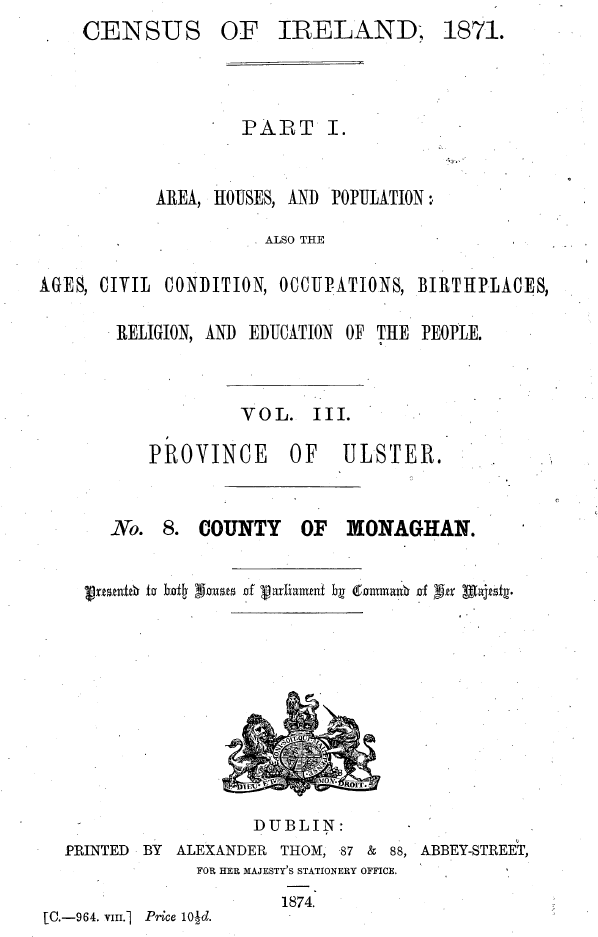 Census Reports: County Monaghan 1871 - Irish Family History Centre