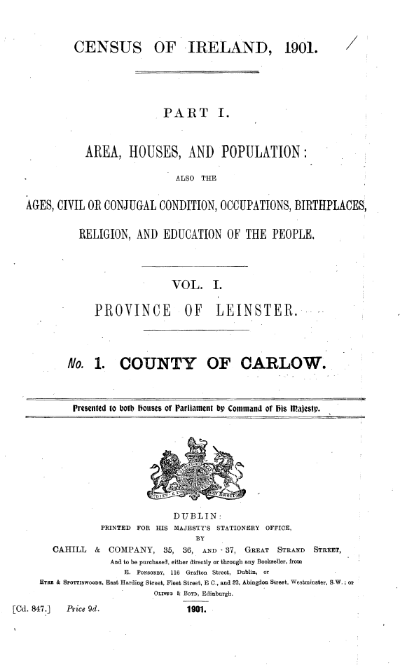 Census Reports: Carlow 1901 - Irish Family History Centre