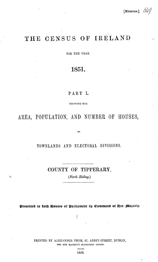 Census Reports: County Tipperary North Riding 1851 - Irish Family ...