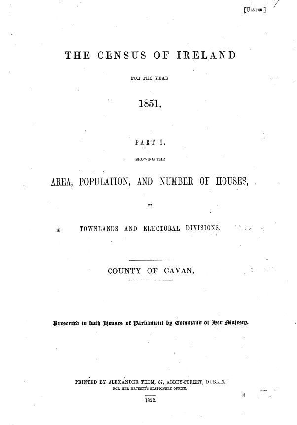 Census Reports: Cavan 1851 - Irish Family History Centre