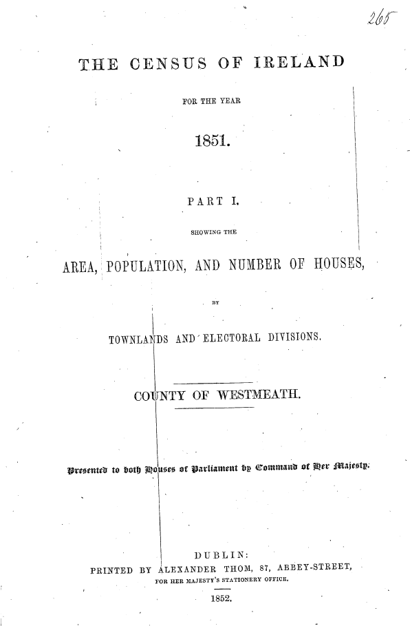 Census Reports: County Westmeath 1851 - Irish Family History Centre