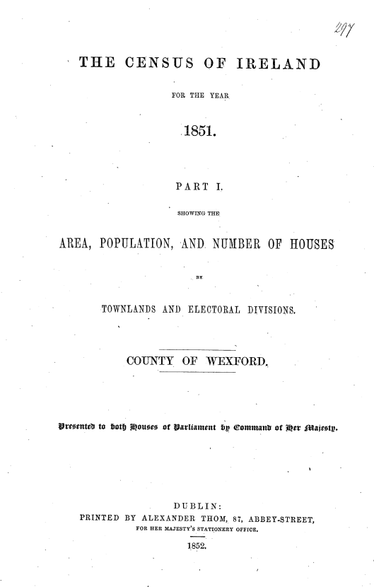 Census Reports: County Wexford 1851 - Irish Family History Centre