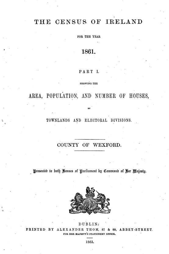 Census Reports: County Wexford 1861 - Irish Family History Centre