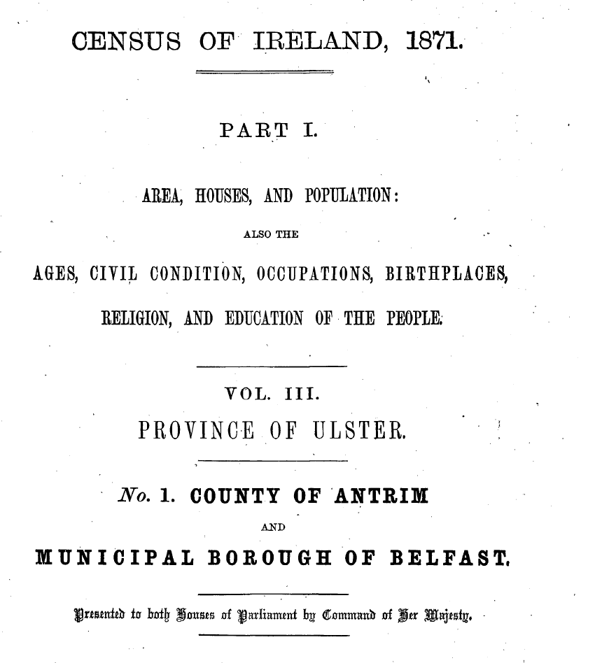 Census Reports: Antrim 1871 - Irish Family History Centre