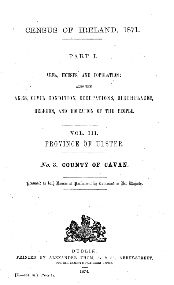 Census Reports: Cavan 1871 - Irish Family History Centre