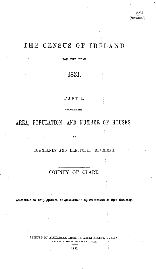 Census Reports: Clare 1851 - Irish Family History Centre