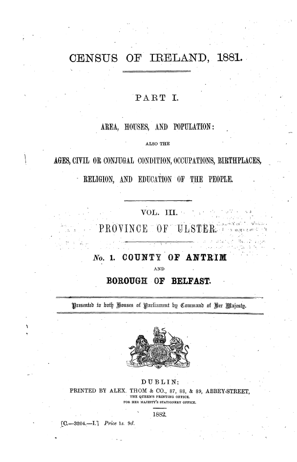 Census Reports: Antrim 1881 - Irish Family History Centre