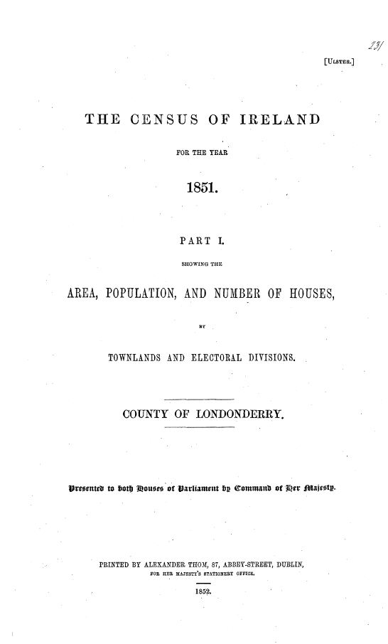 Census Reports: Derry 1851 - Irish Family History Centre