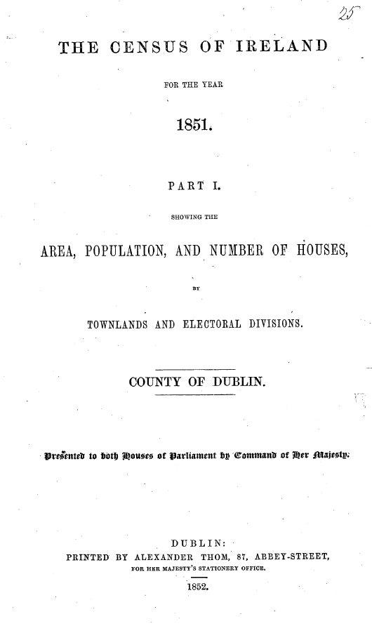 Census Reports: Dublin County 1851 - Irish Family History Centre