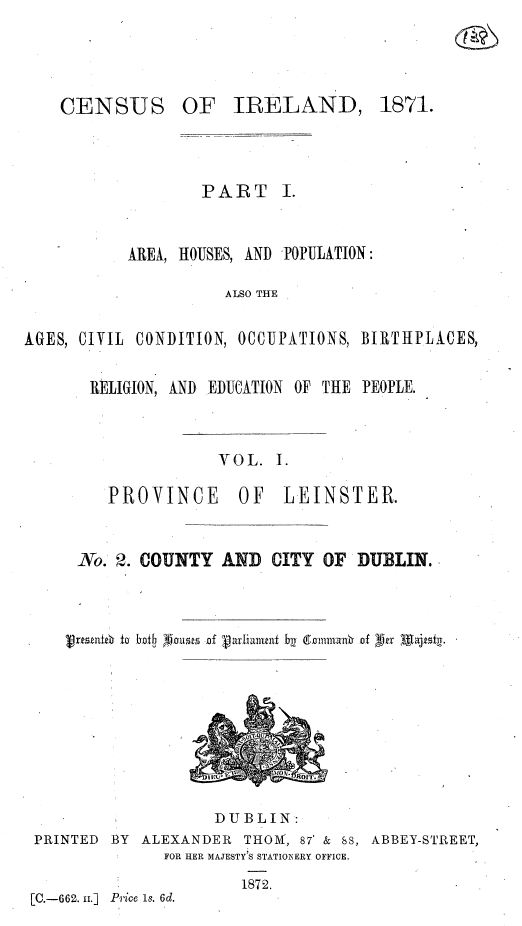 Census Reports: Dublin County & City 1871 - Irish Family History Centre