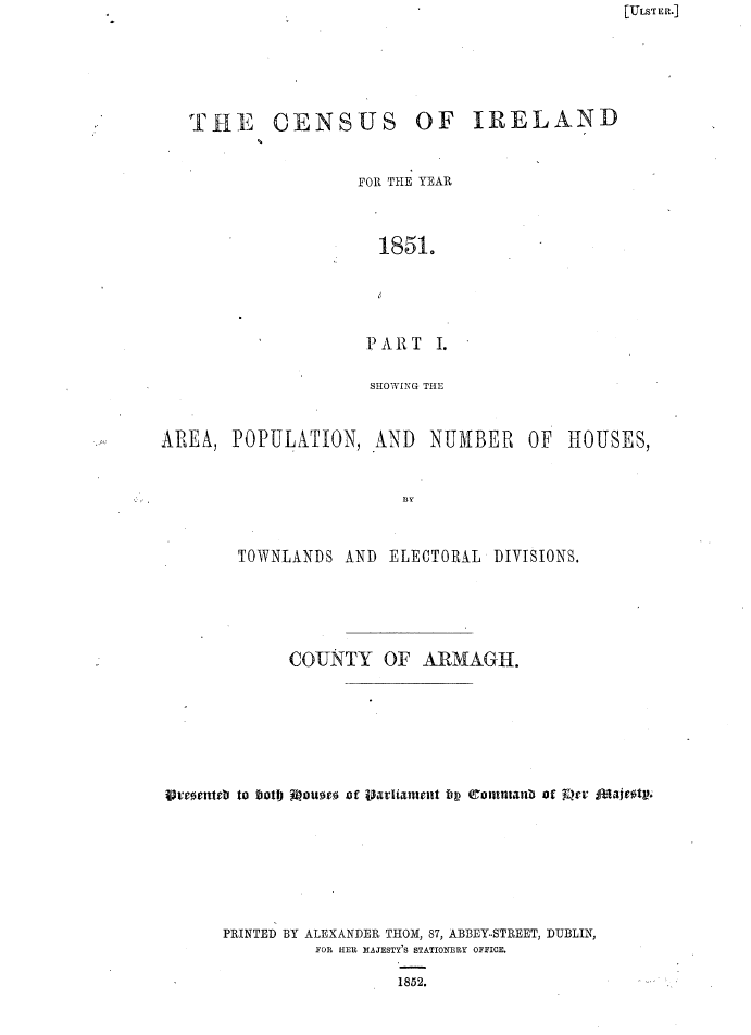 Census Reports: Armagh 1851 - Irish Family History Centre