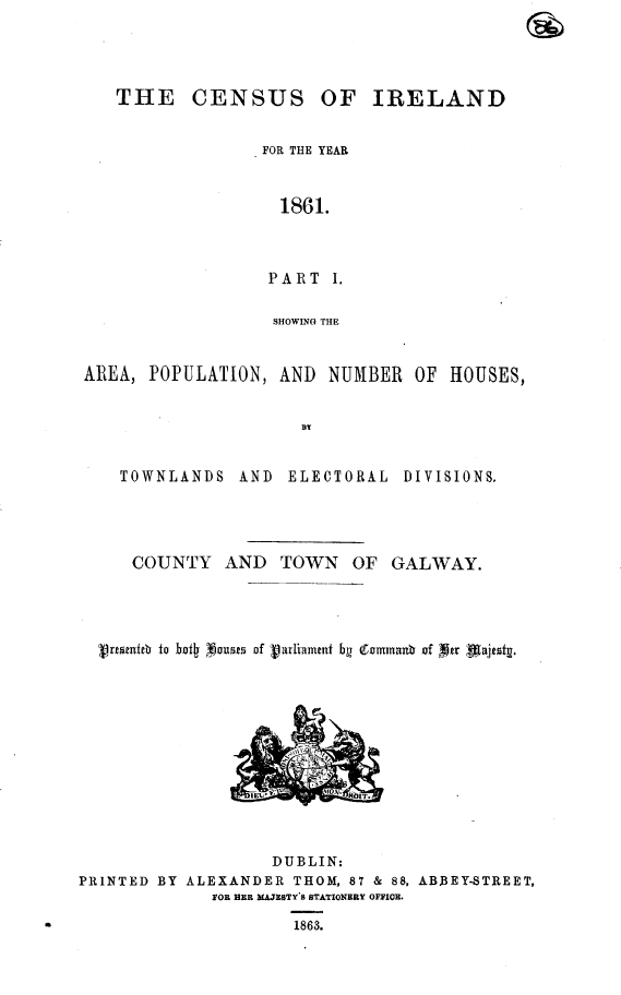 Census Reports: Galway 1861 - Irish Family History Centre