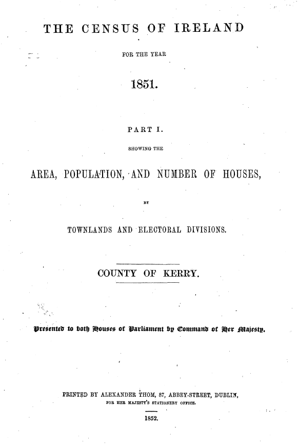 Census Reports: Kerry 1851 - Irish Family History Centre