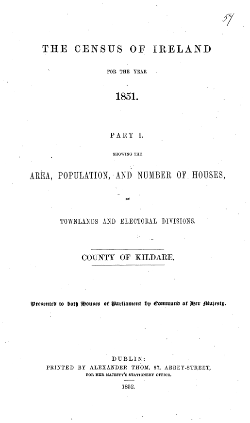 Census Reports: Kildare 1851 - Irish Family History Centre