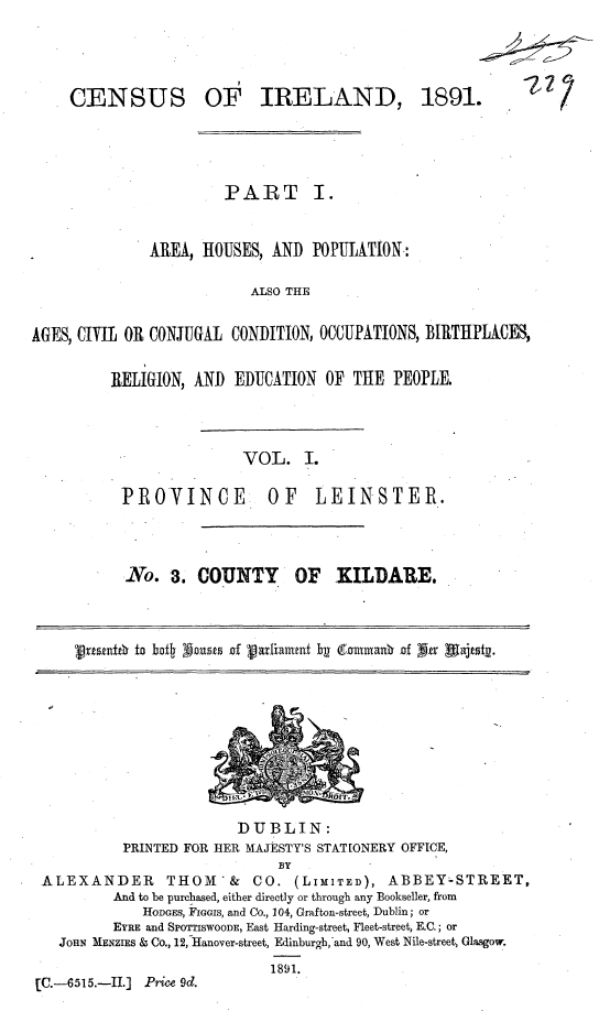 Census Reports: Kildare 1891 - Irish Family History Centre