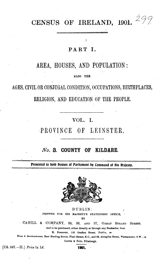 Census Reports: Kildare 1901 - Irish Family History Centre