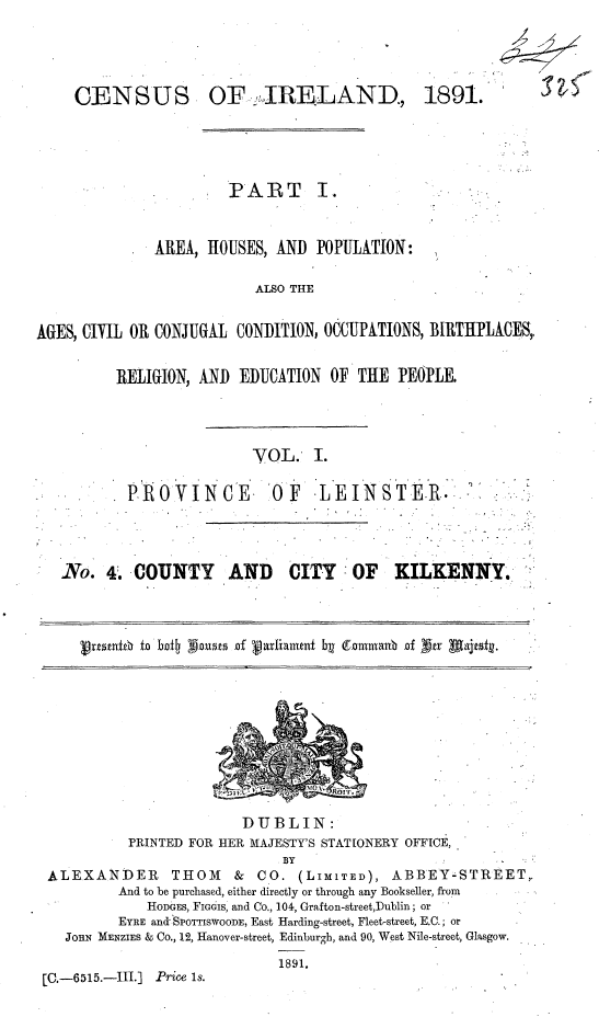Census Reports: Kilkenny 1891 - Irish Family History Centre