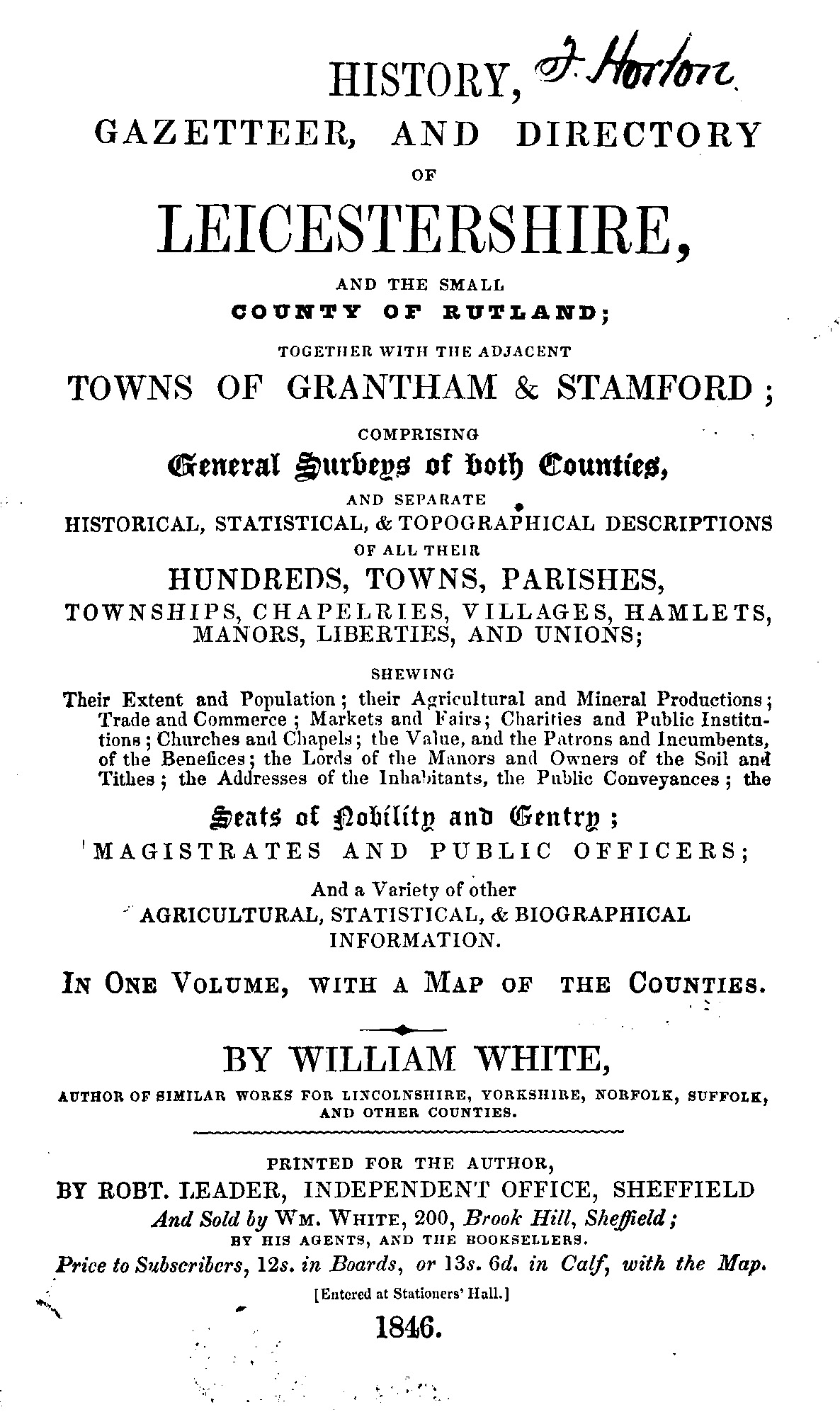 White's History, Gazetteer and Directory of Leicestershire and the ...