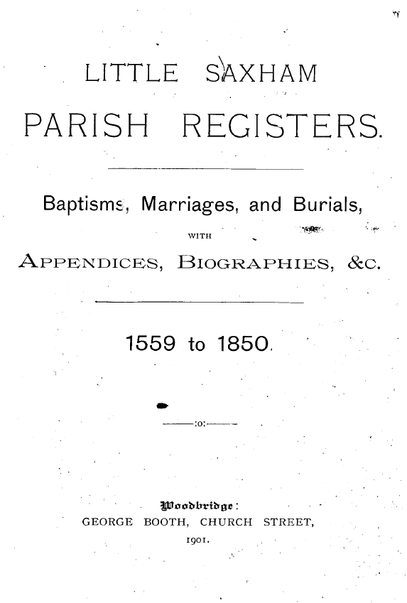 Little Saxham Parish Registers 1559-1850, 1901 - Irish Family History Centre